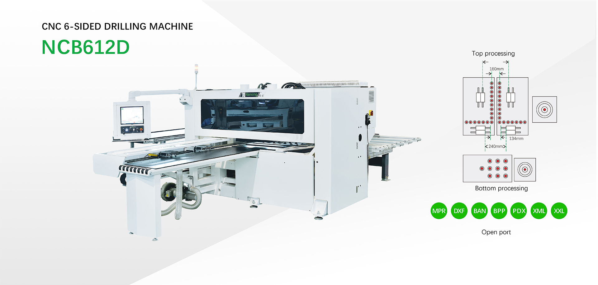 Through-feed CNC 6-Sided Drilling Machine NCB612DL-Nanxing Machinery